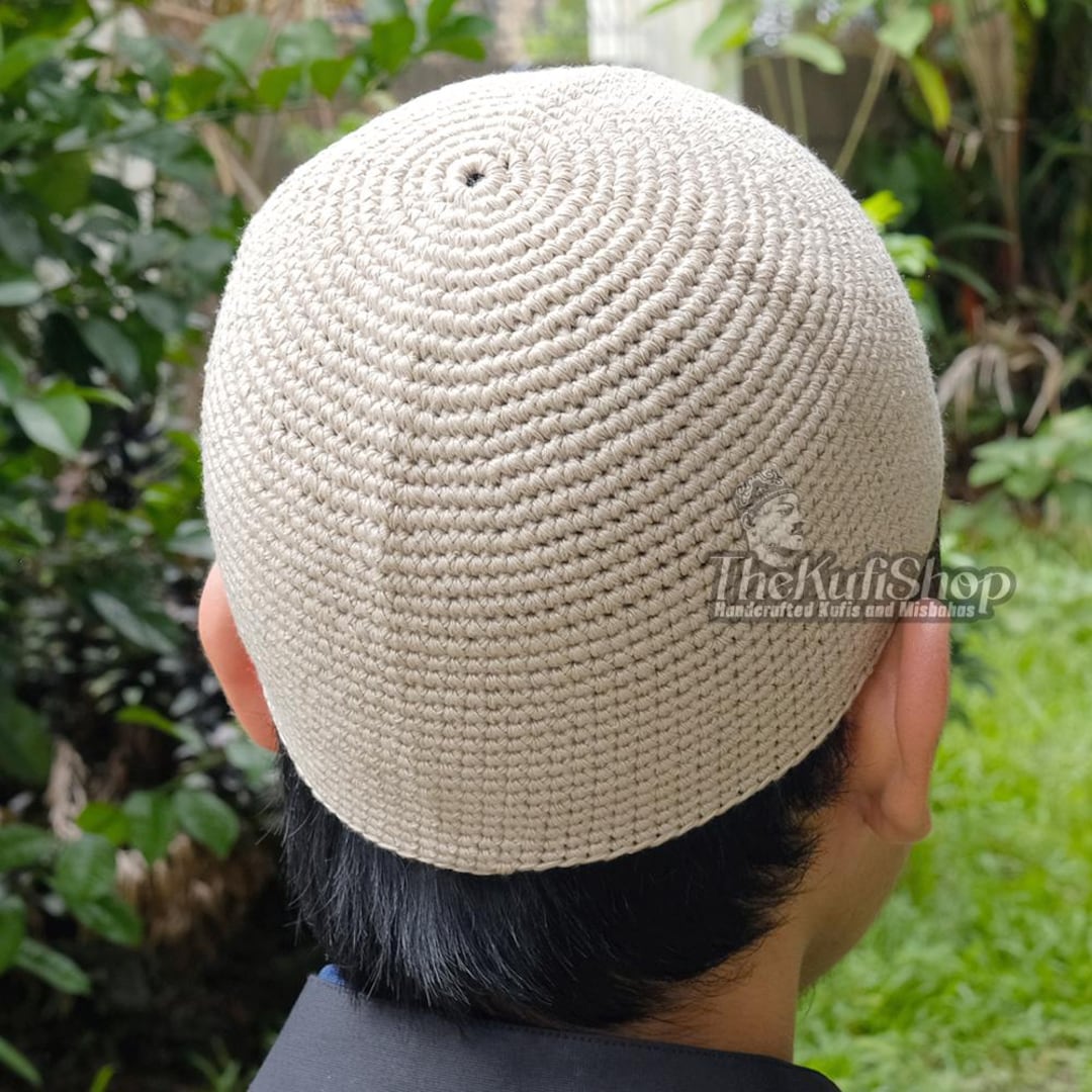 Islamic Kufi Skull Cap – Khaki Hand-crocheted Cotton Muslim Prayer Hat ...