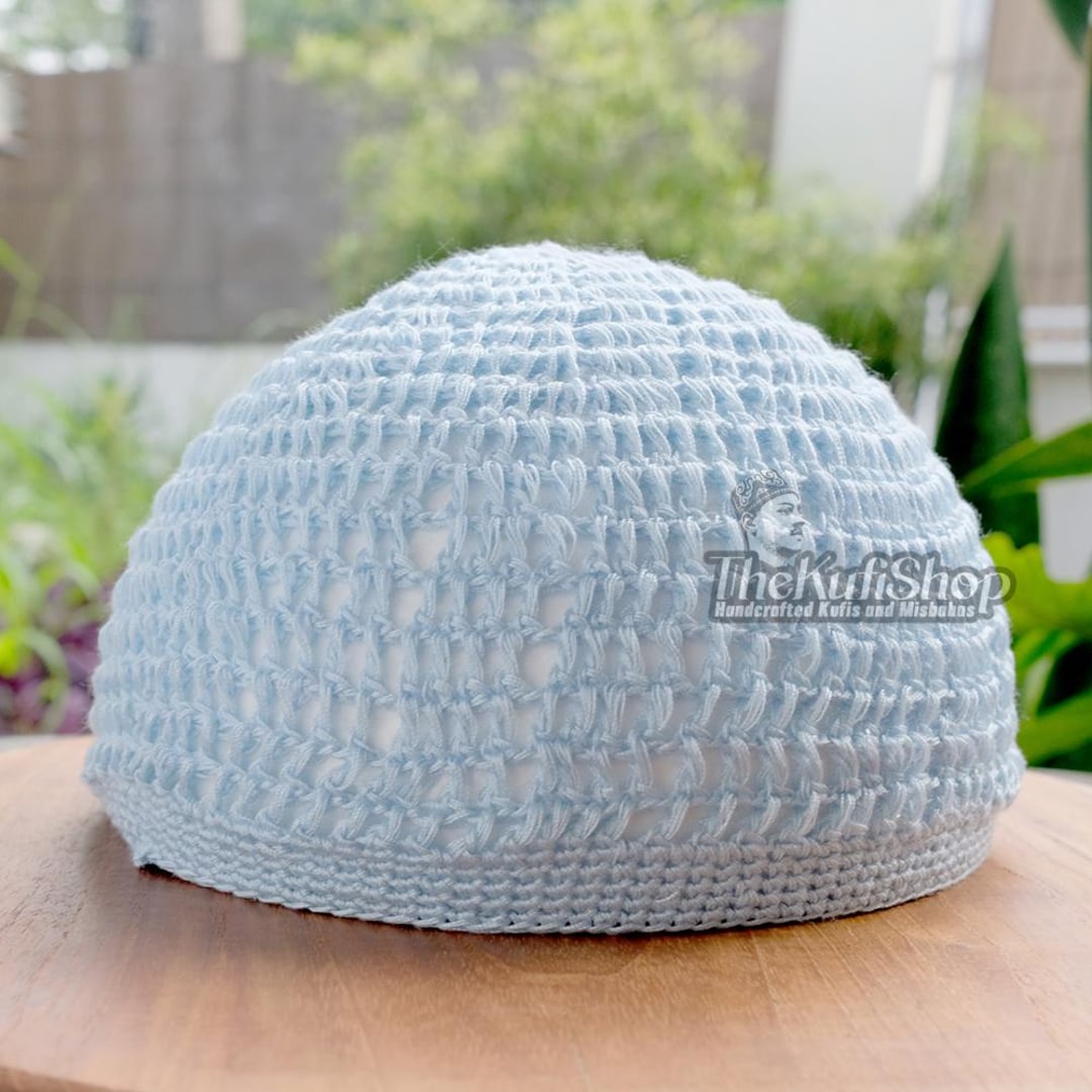 Baby Blue Open-weave Design - Muslim Kufi Skull Cap | Soft-cotton ...