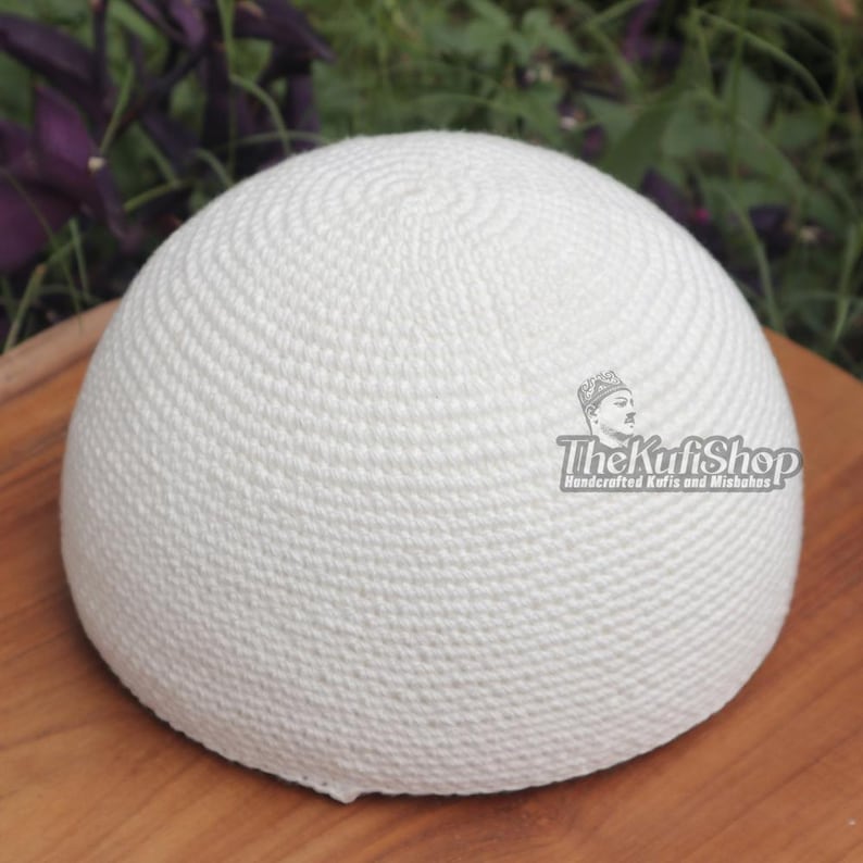 Islamic Kufi Skull Cap – White Hand-crocheted Cotton Muslim Prayer Hat ...