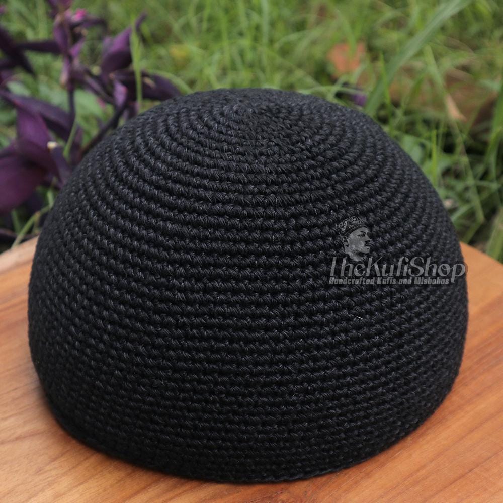 Islamic Kufi Skull Cap – Black Hand-crocheted Cotton Muslim Prayer Hat ...