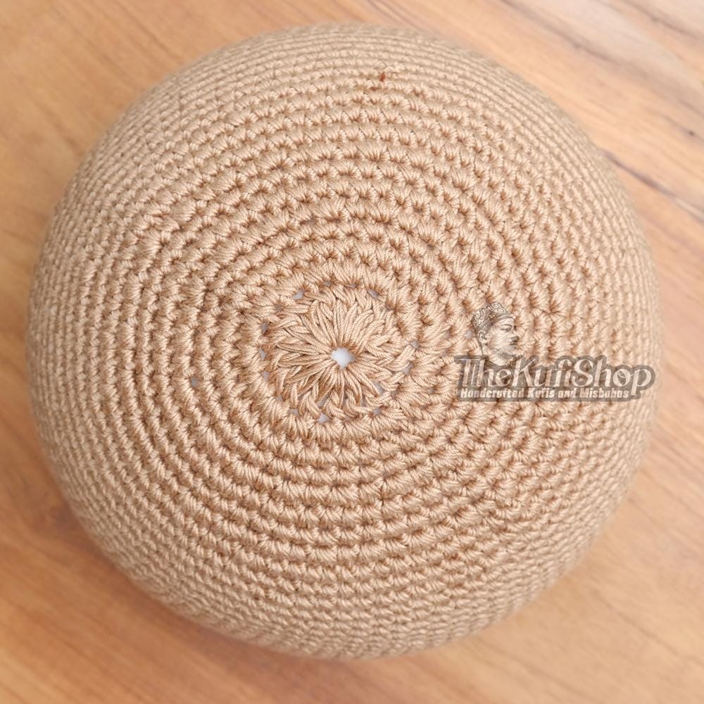 Soft Comfortable Kufi Skull Cap - Light Brown Hand-crocheted Cotton ...