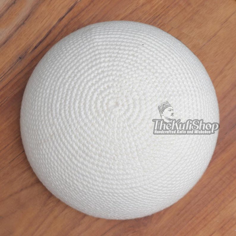 Islamic Kufi Skull Cap – White Hand-crocheted Cotton Muslim Prayer Hat ...