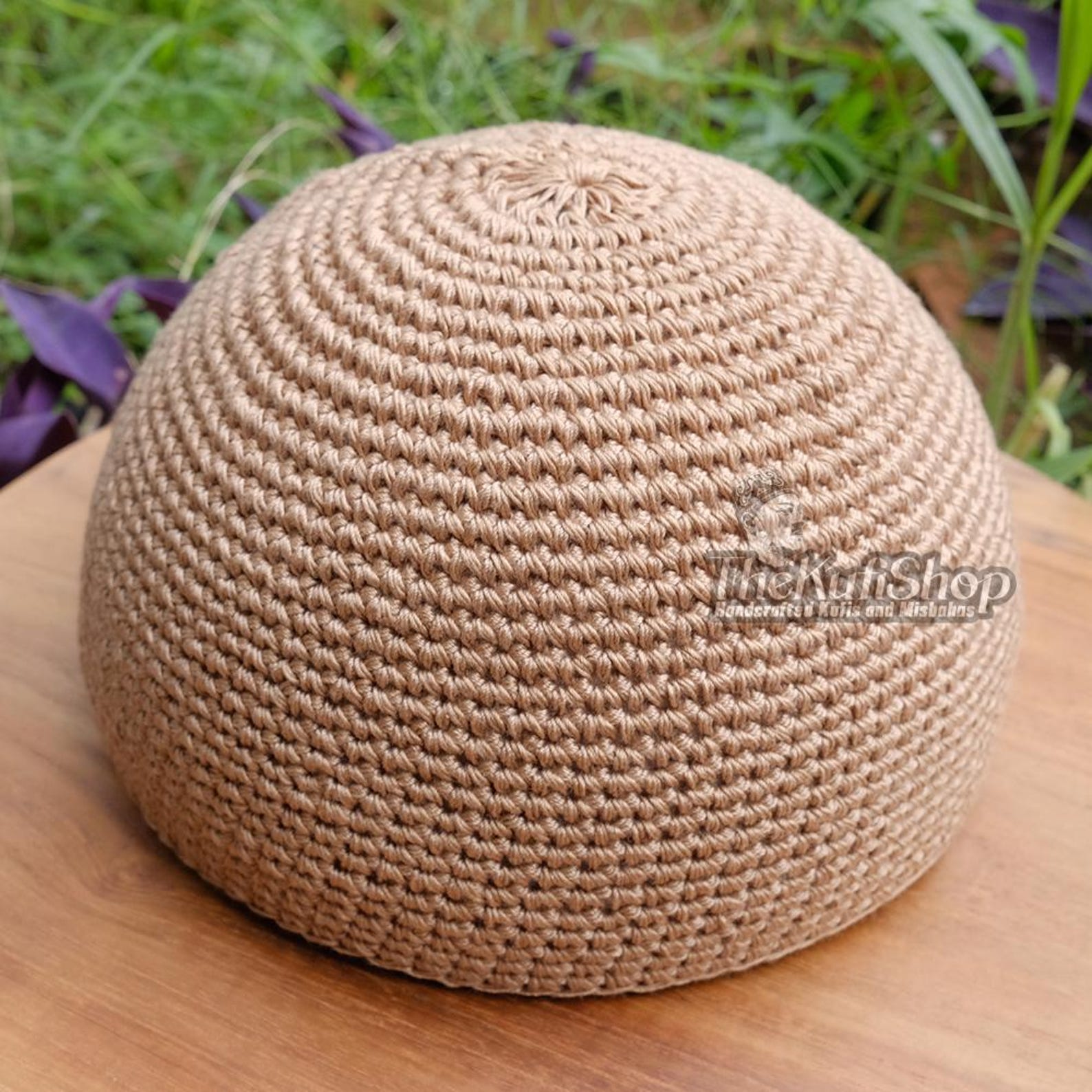 Soft Comfortable Kufi Skull Cap - Light Brown Hand-crocheted Cotton ...