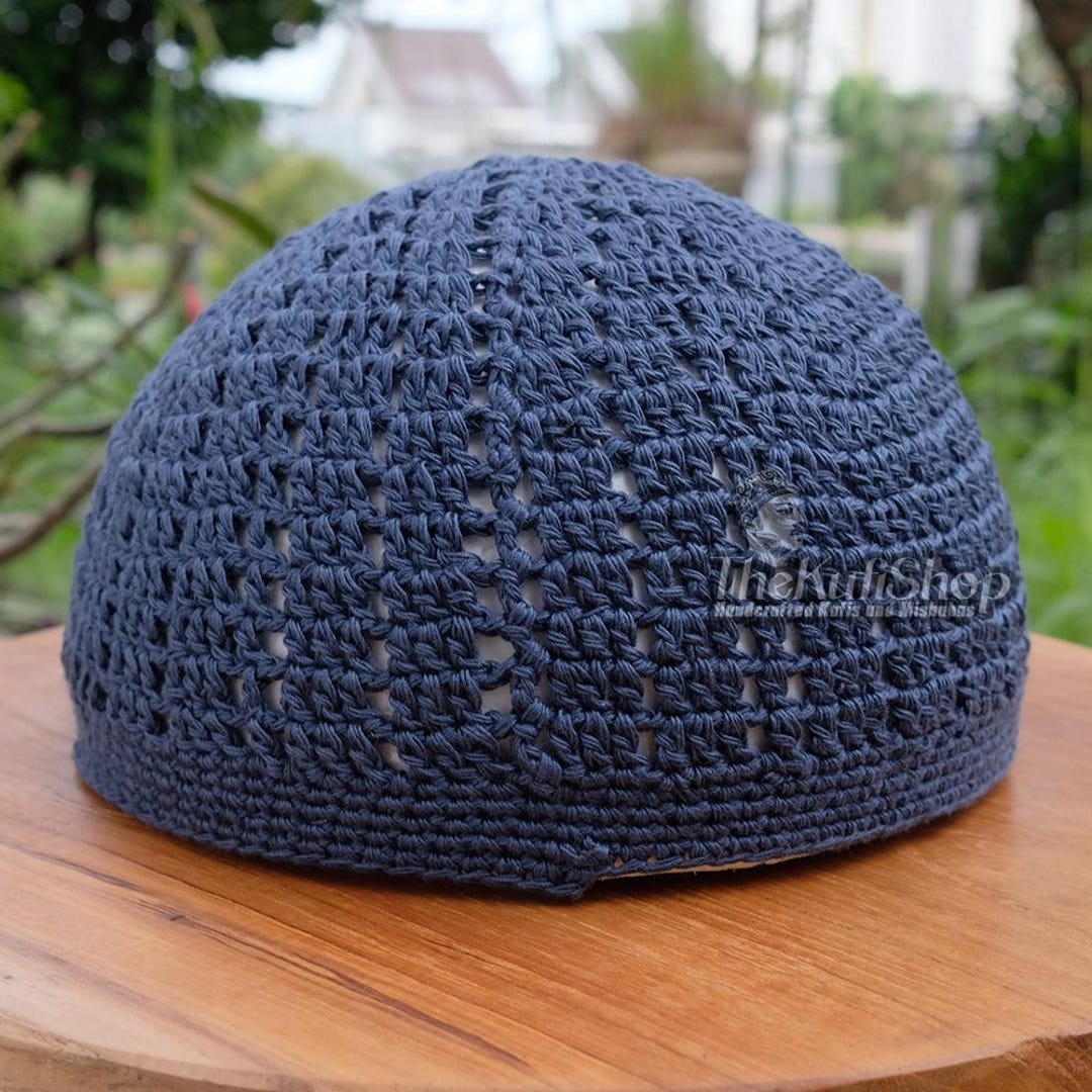 Islamic Dark Navy Blue Kufi Skull Cap - Soft-cotton Muslim Prayer ...