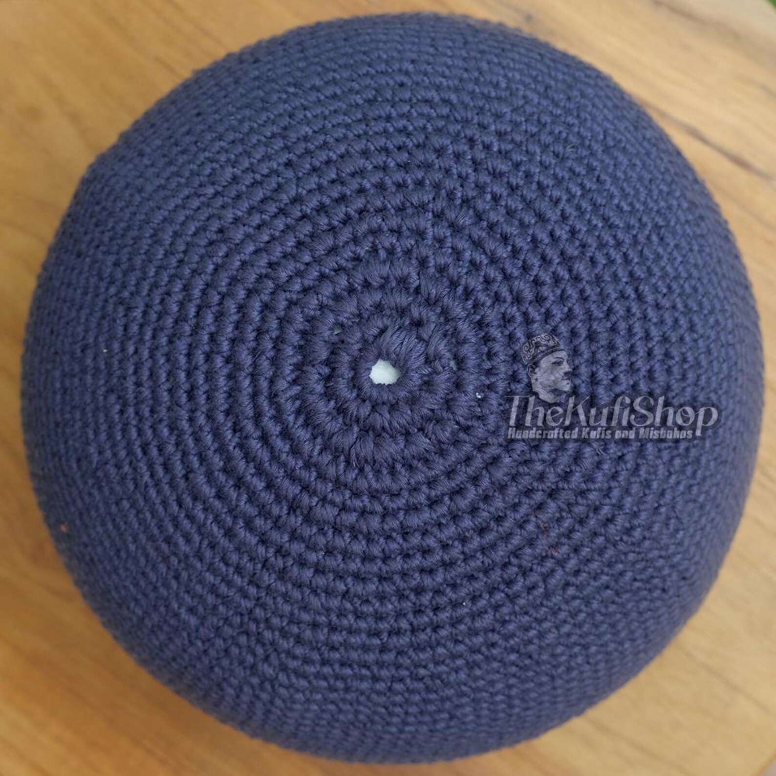 Soft Comfortable Kufi Skull Cap - Dark Navy Blue Hand-crocheted Cotton ...