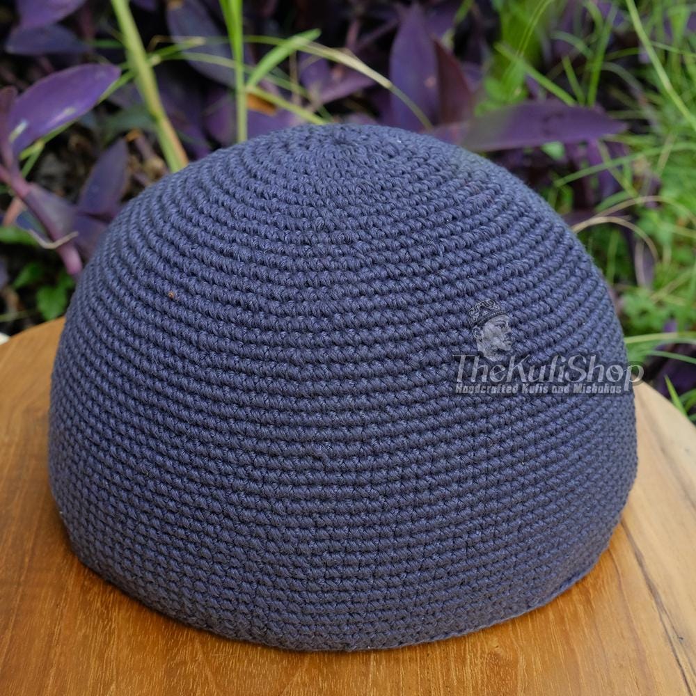 Soft Comfortable Kufi Skull Cap - Dark Navy Blue Hand-crocheted Cotton ...