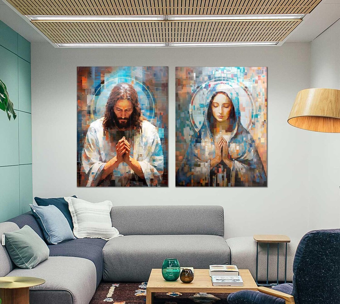 Virgin Mary and Jesus Wall Art, Abstract Modern Art, Spiritual Catholic ...
