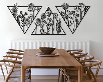 Flower Wall Decor Set of 4, Metal Flowers Wall Hanging Art, Minimalist ...