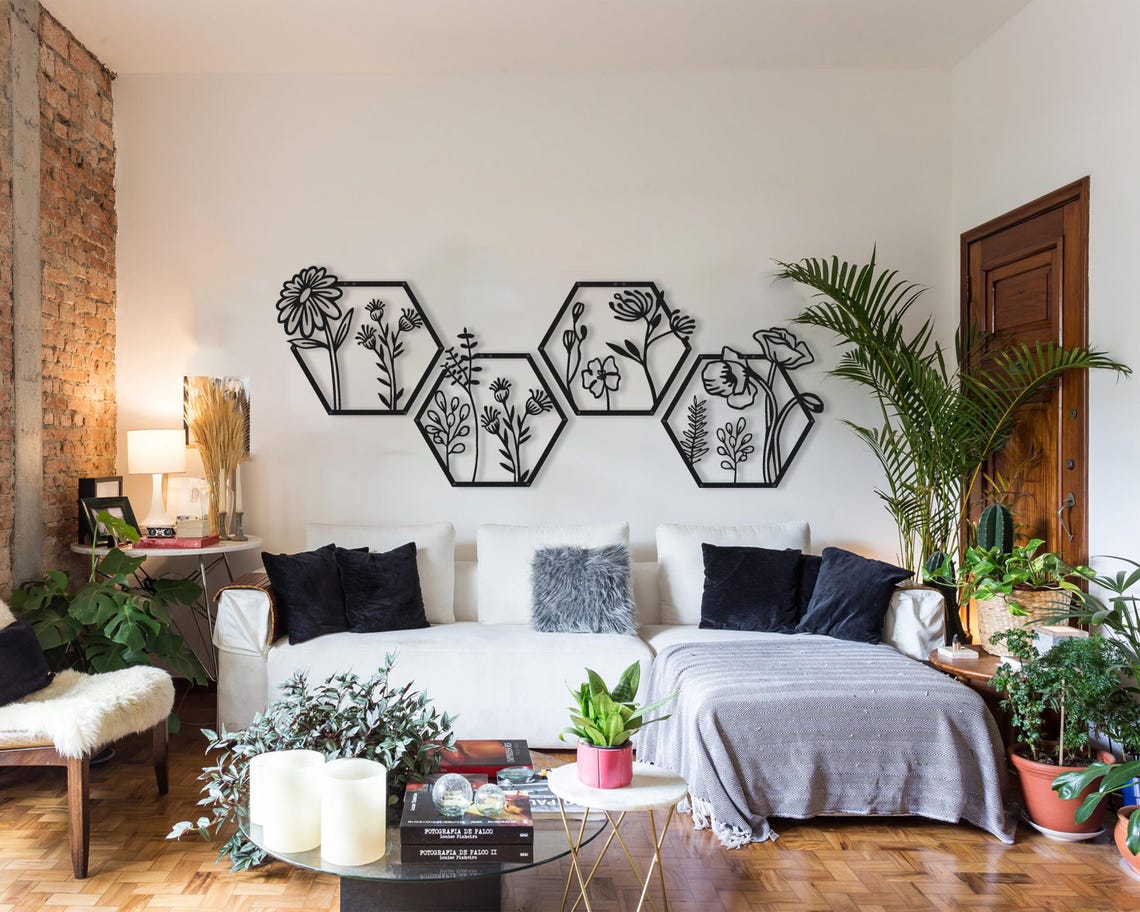 Flower Wall Decor Set of 4, Metal Flowers Wall Hanging Art, Minimalist ...