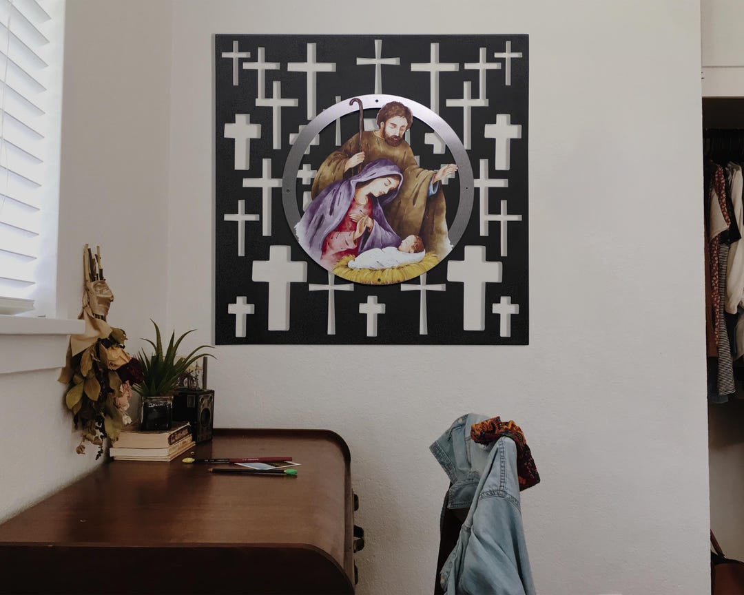 Virgin Mary Wall Decor, Virgin Mary With Jesus Metal Wall Art, Living ...