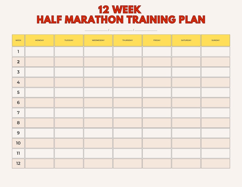 Intermediate Half Marathon Training Plan 12-week Program With DIY ...
