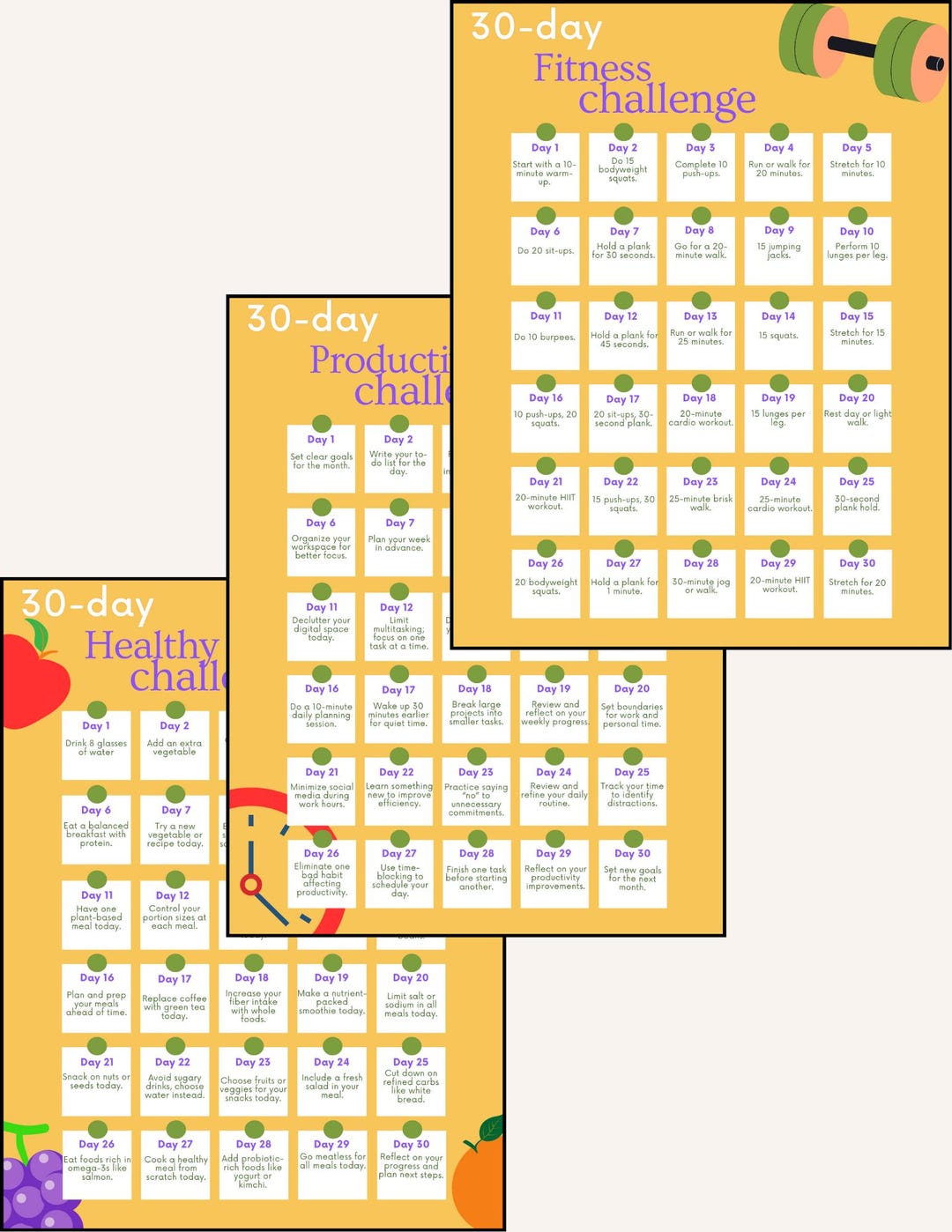 Printable Healthy Lifestyle Bundle: 30-day Fitness, Healthy Eating ...
