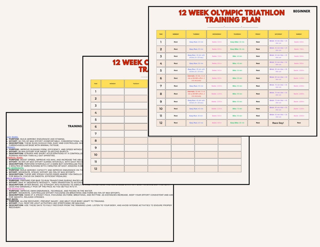Beginner Olympic Triathlon Training Plan 12-week Program With DIY ...
