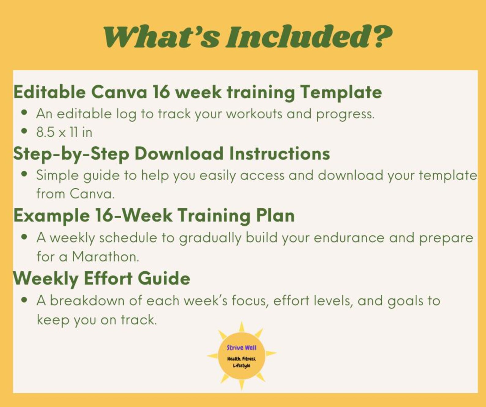 Beginner Marathon Training Plan: 16-week Program (canva Template) - Etsy