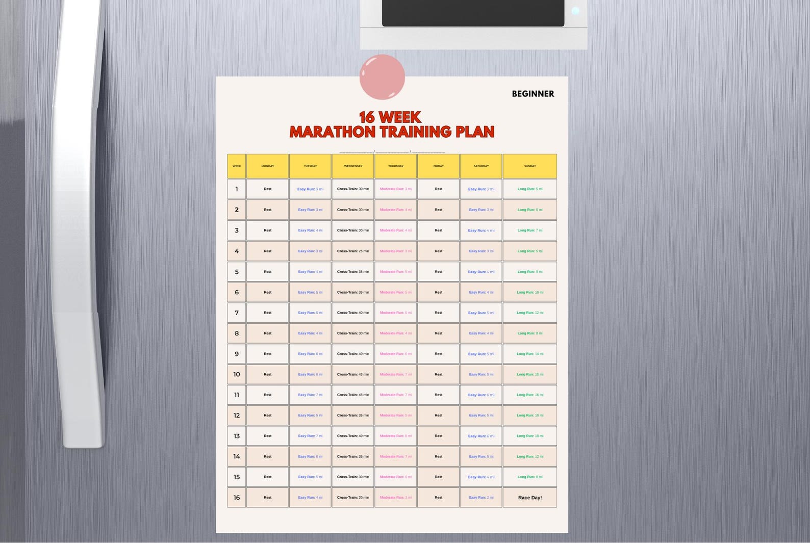 Beginner Marathon Training Plan: 16-week Program (canva Template) - Etsy