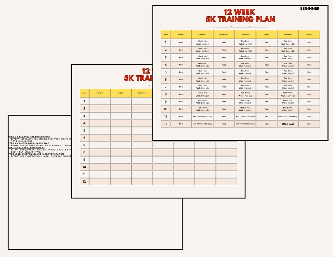 Beginner 5K Training Plan: 12-week Running Program (canva Template) - Etsy