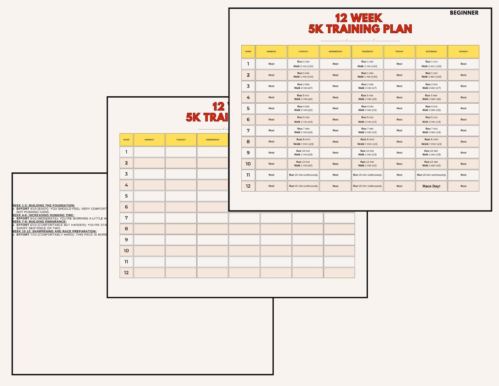 Beginner 5K Training Plan: 12-week Running Program (canva Template) - Etsy