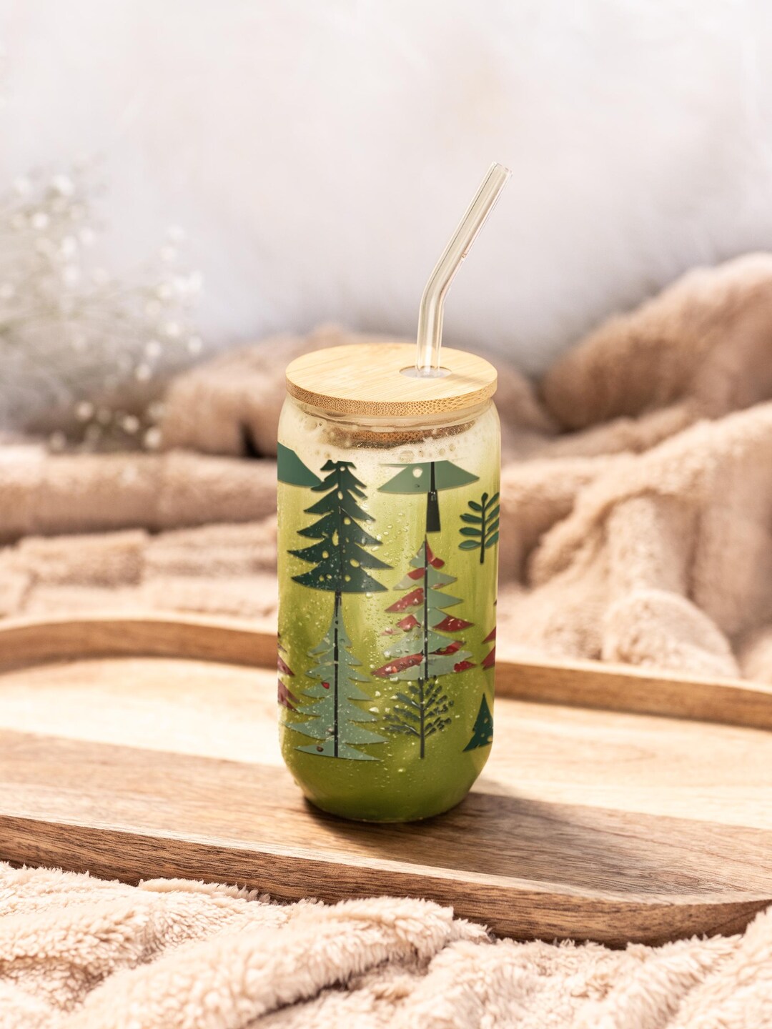 Christmas Tree Sipper Glass 16oz Tumbler Holiday Party Cup, Festive ...