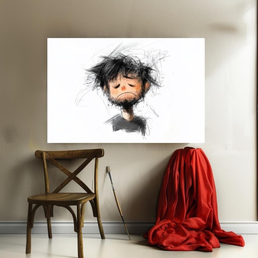 SCRIBBLED HEAD ART Emotional Chaos Art Minimal Digital Art Faceless Man Artwork Emotional 2d ...