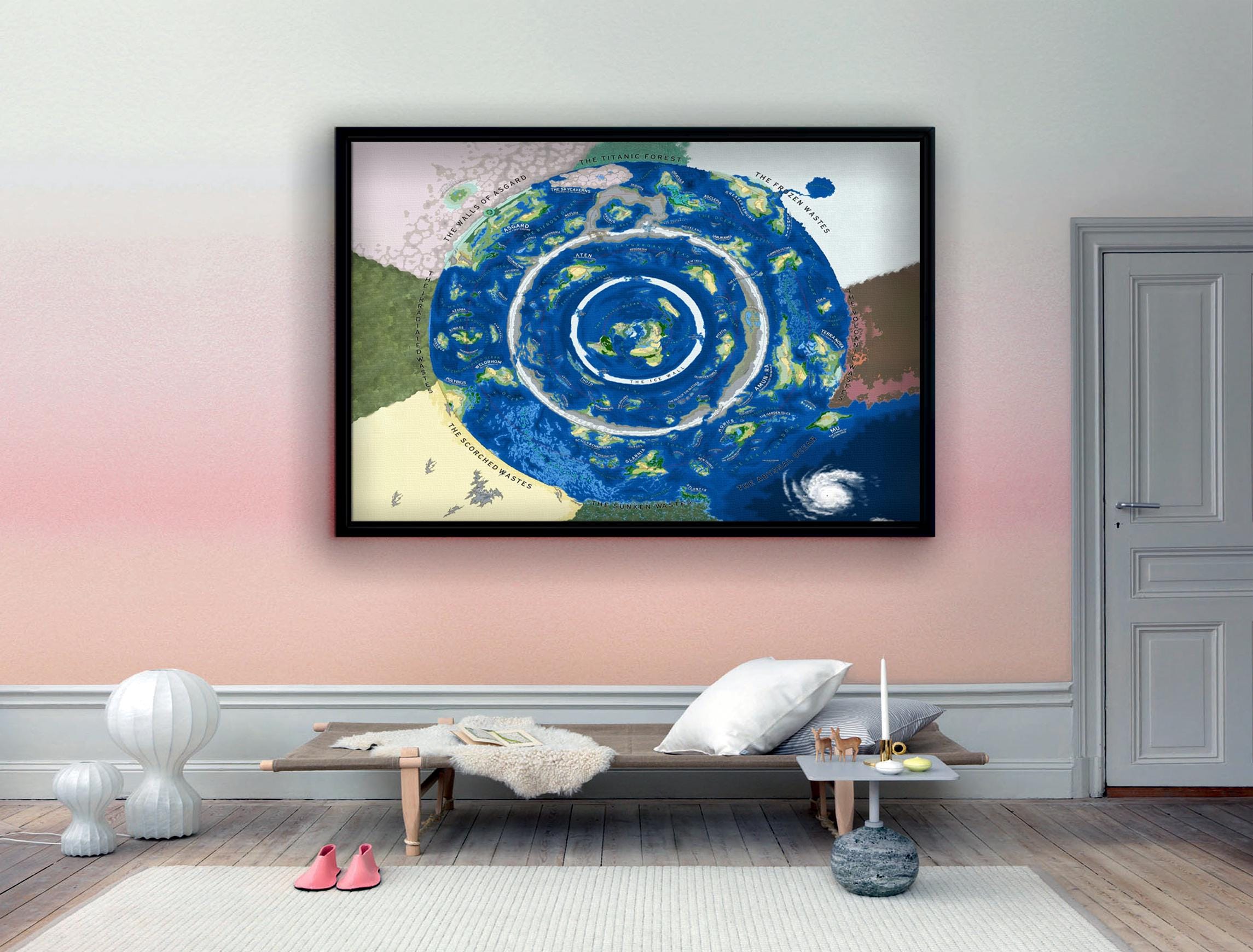 The World Beyond the Ice Wall Map Canvas Wall Art, Flat Earth Map ...
