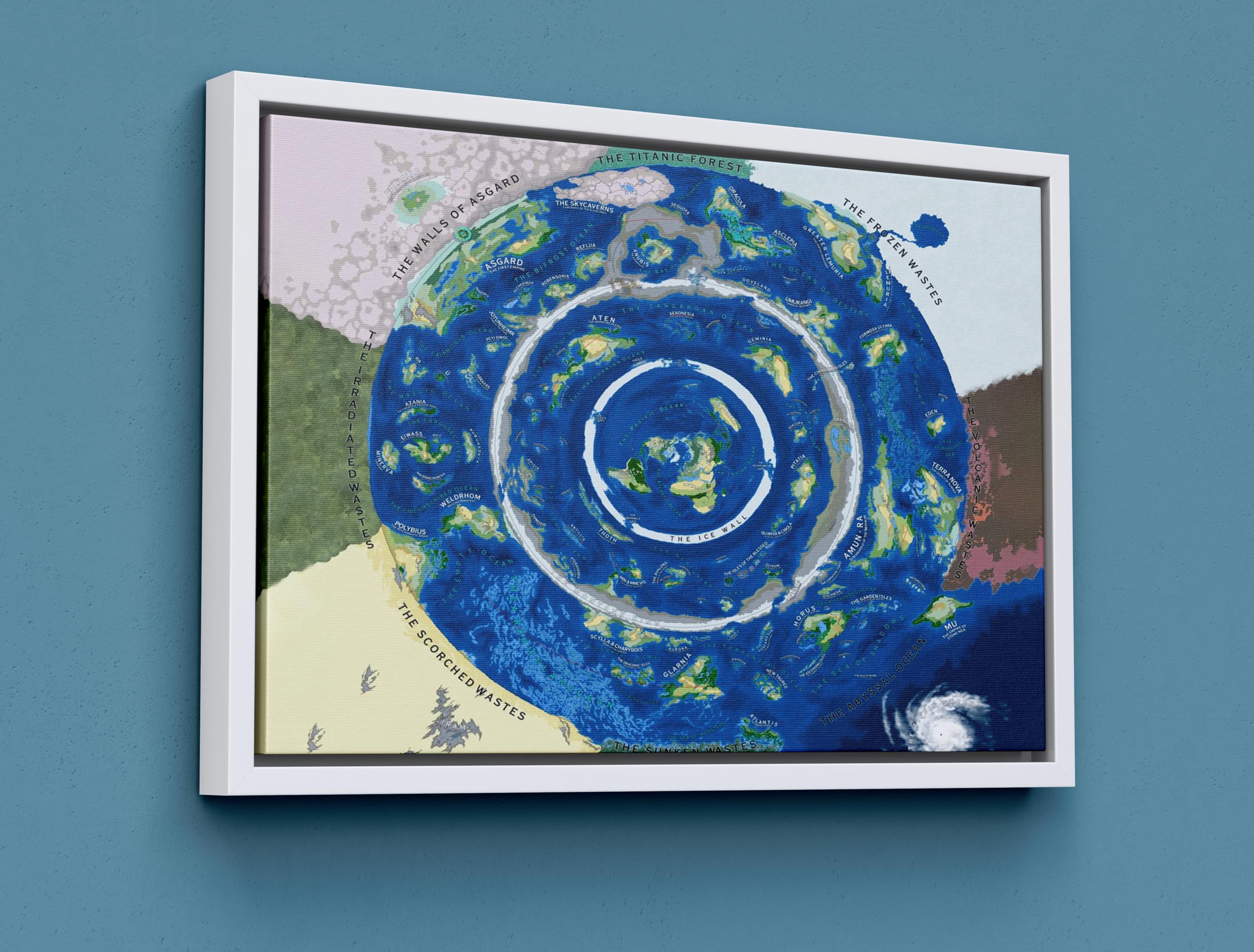 The World Beyond the Ice Wall Map Canvas Wall Art, Flat Earth Map ...