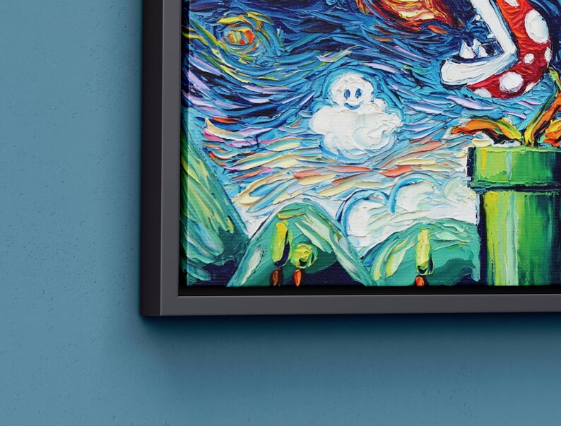 Mario Bros Starry Night, Mario World Gogh Poster, Van Gogh Artwork ...