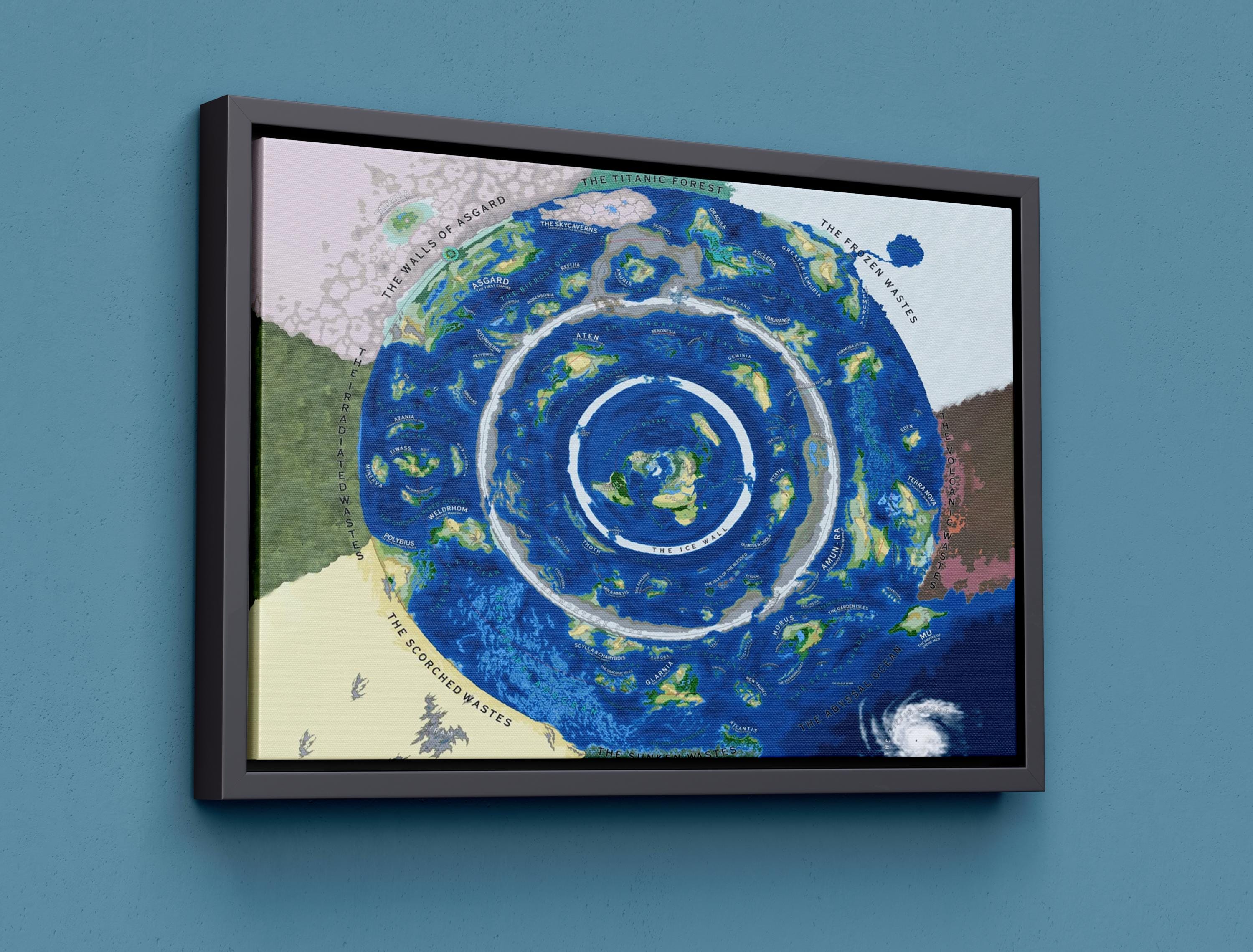 The World Beyond the Ice Wall Map Canvas Wall Art, Flat Earth Map ...