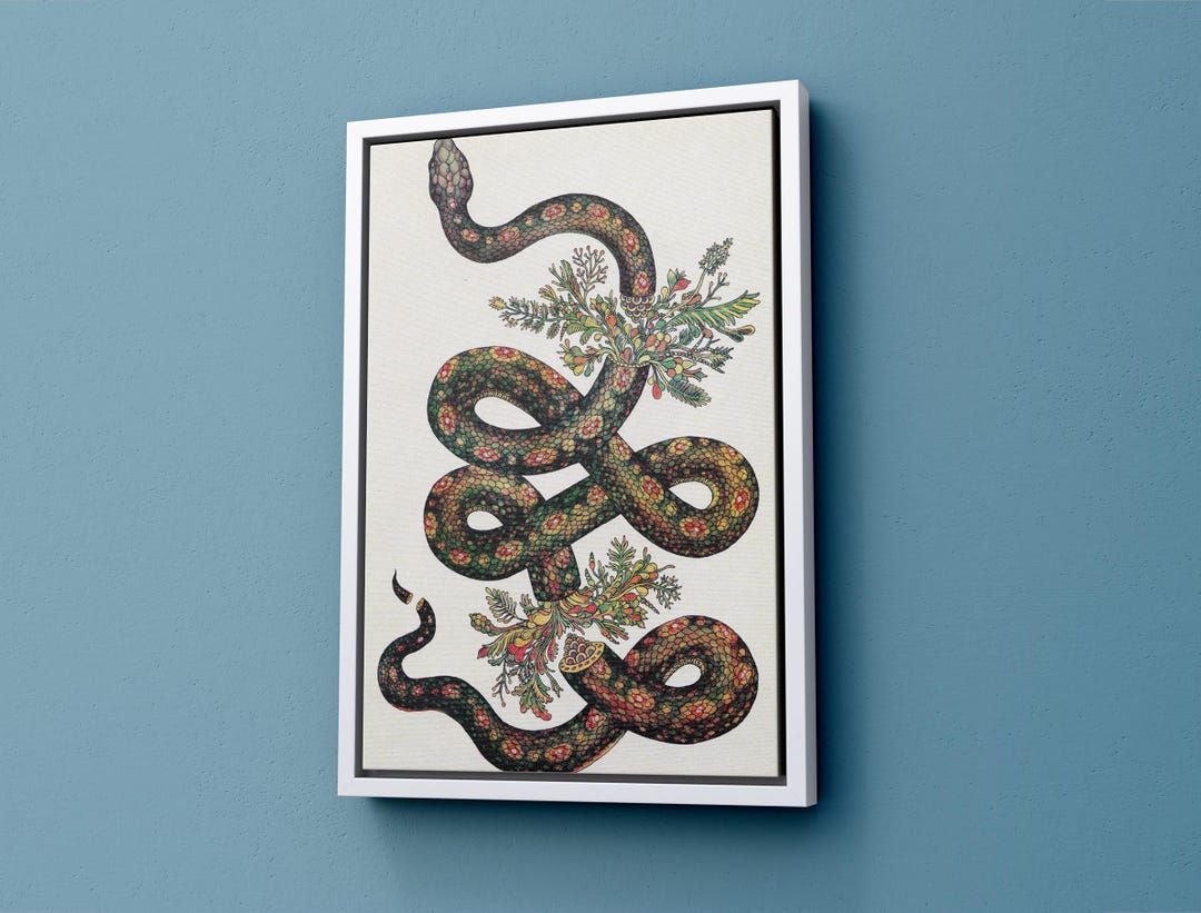 Floral Snake Illustration Canvas, Abstract Snake Wall Art, Animal Art ...