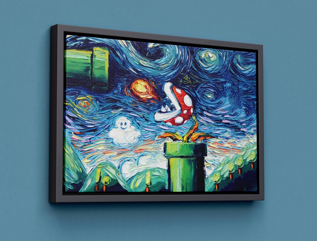 Mario Bros Starry Night, Mario World Gogh Poster, Van Gogh Artwork ...