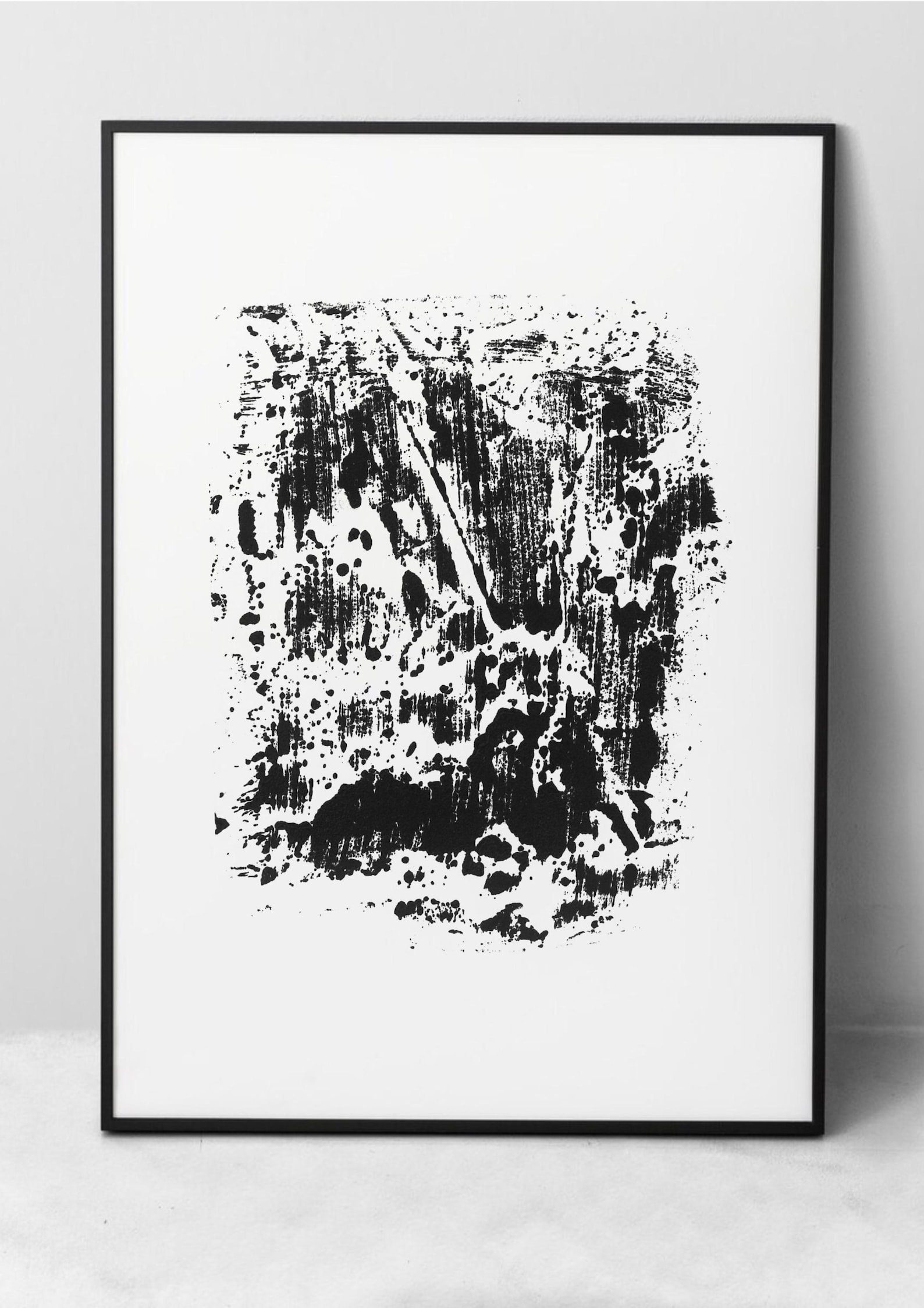Monotype Print. Black and White Abstract Texture Print. Handmade Modern ...