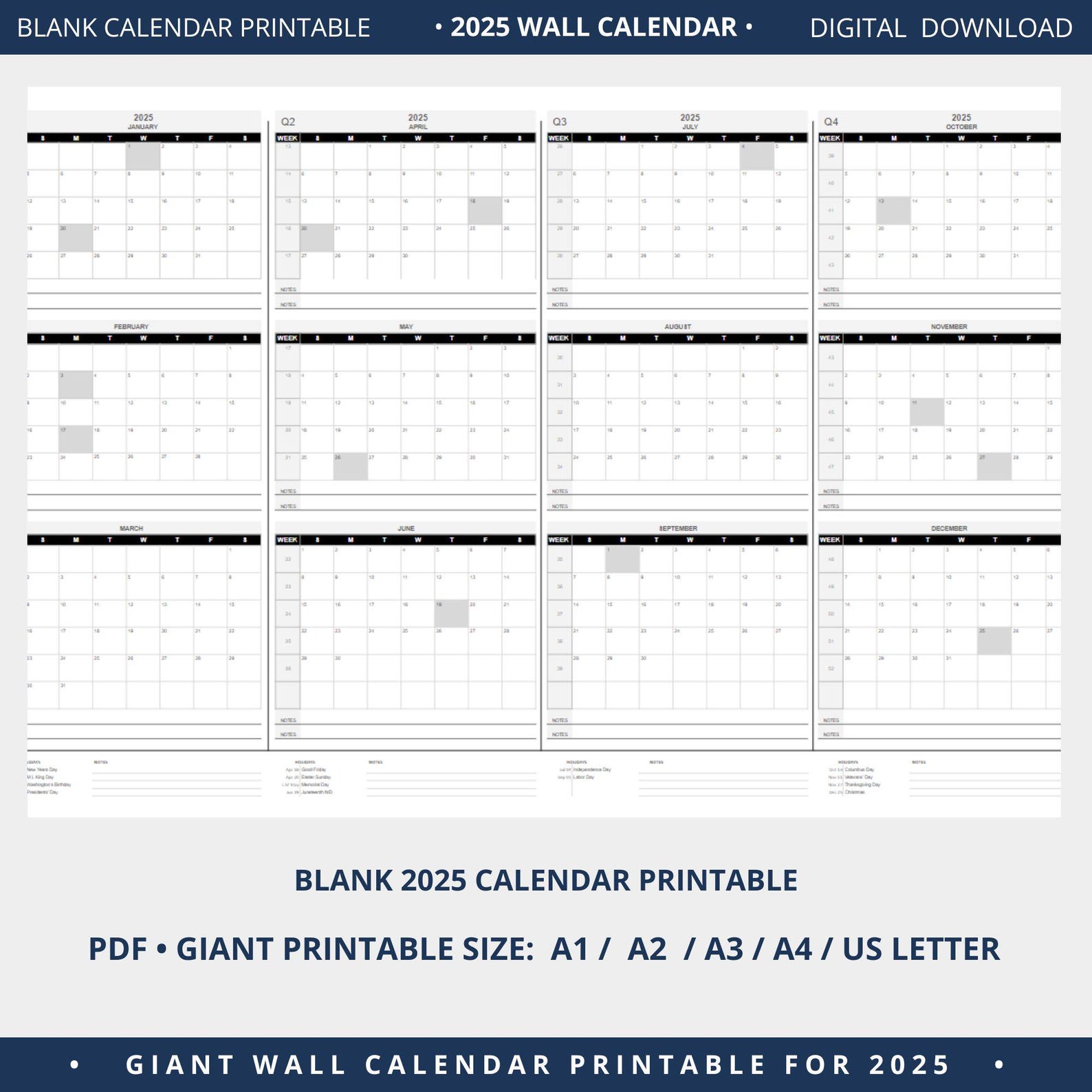 Business Calendar Year Planner Printable, Daily Weekly Monthly Calendar ...