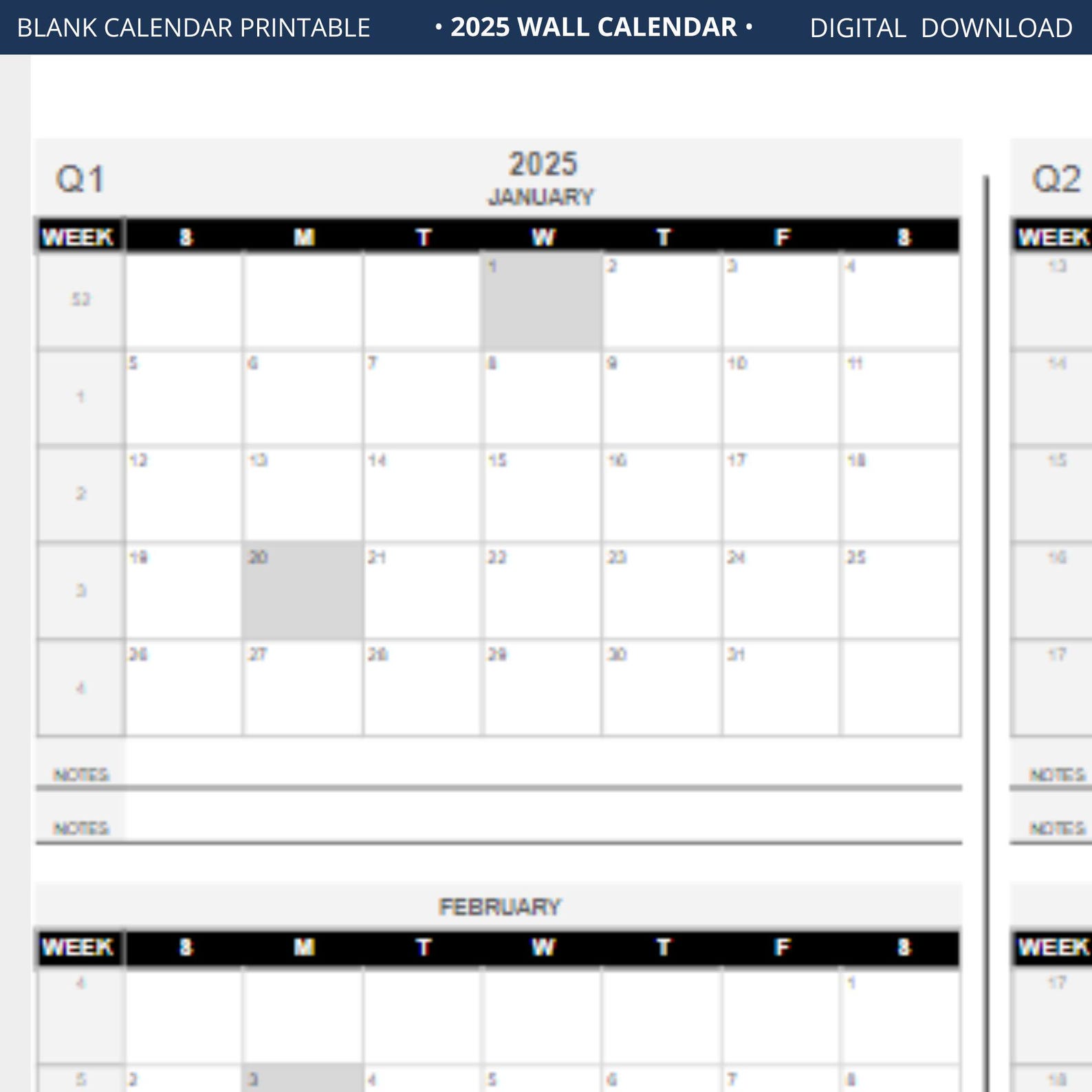 Business Calendar Year Planner Printable, Daily Weekly Monthly Calendar ...