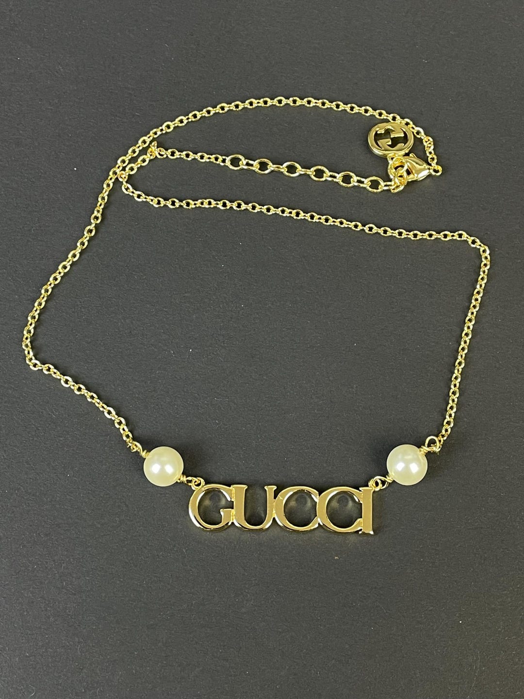 Gucci Gold Logo Letters Pearl Logo Pendant Necklace - Etsy UK
