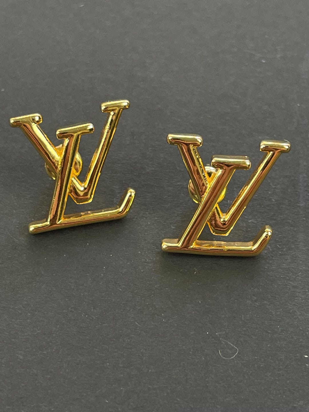 Louis Vuitton Gold lv Monogram Stud Earrings - Etsy