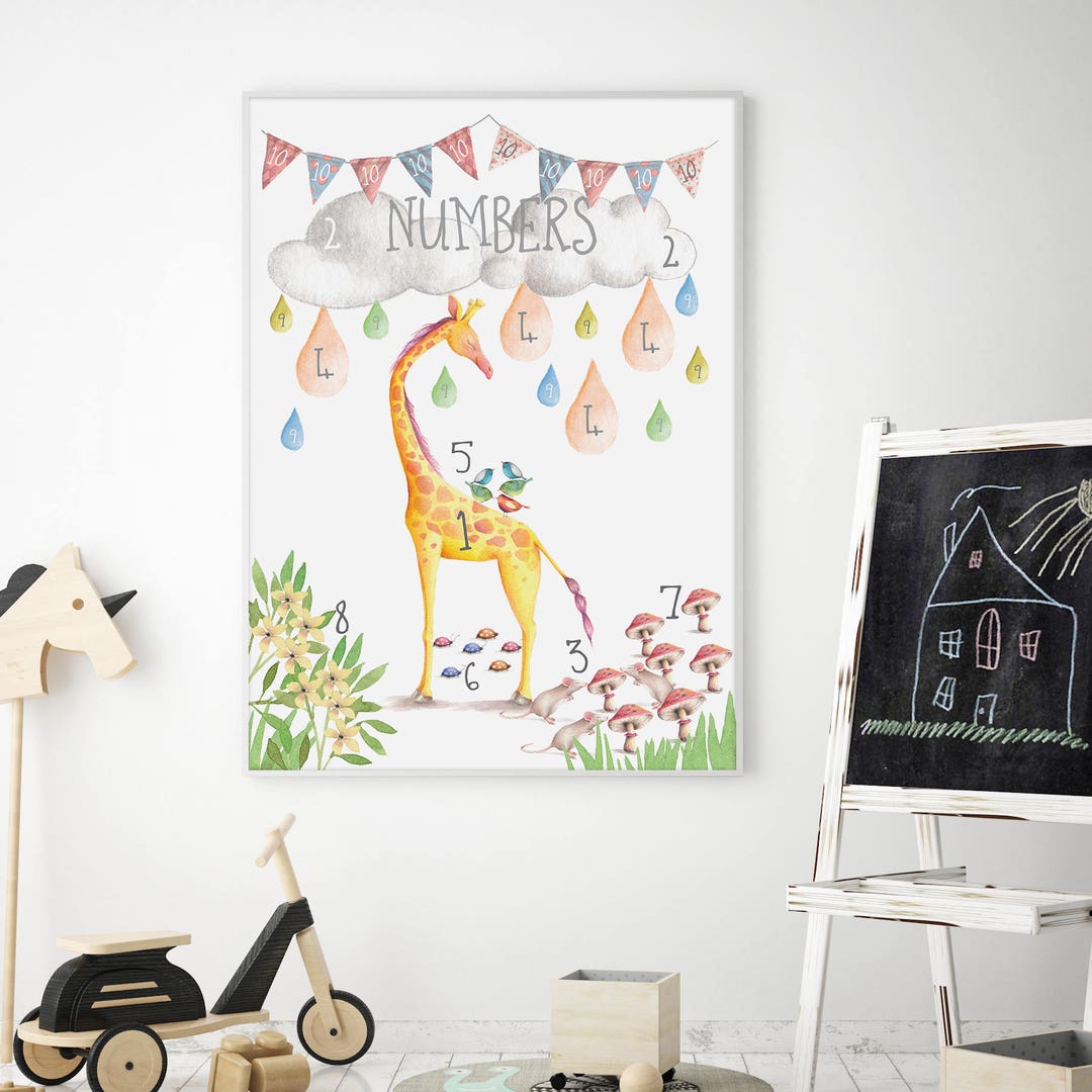 Watercolour Numbers Educational Art Print Numbers Poster Alphabet Print ...