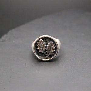 Oak Leaves Mens Silver Signet Ring Round Shape, Nature Inspired Forest ...