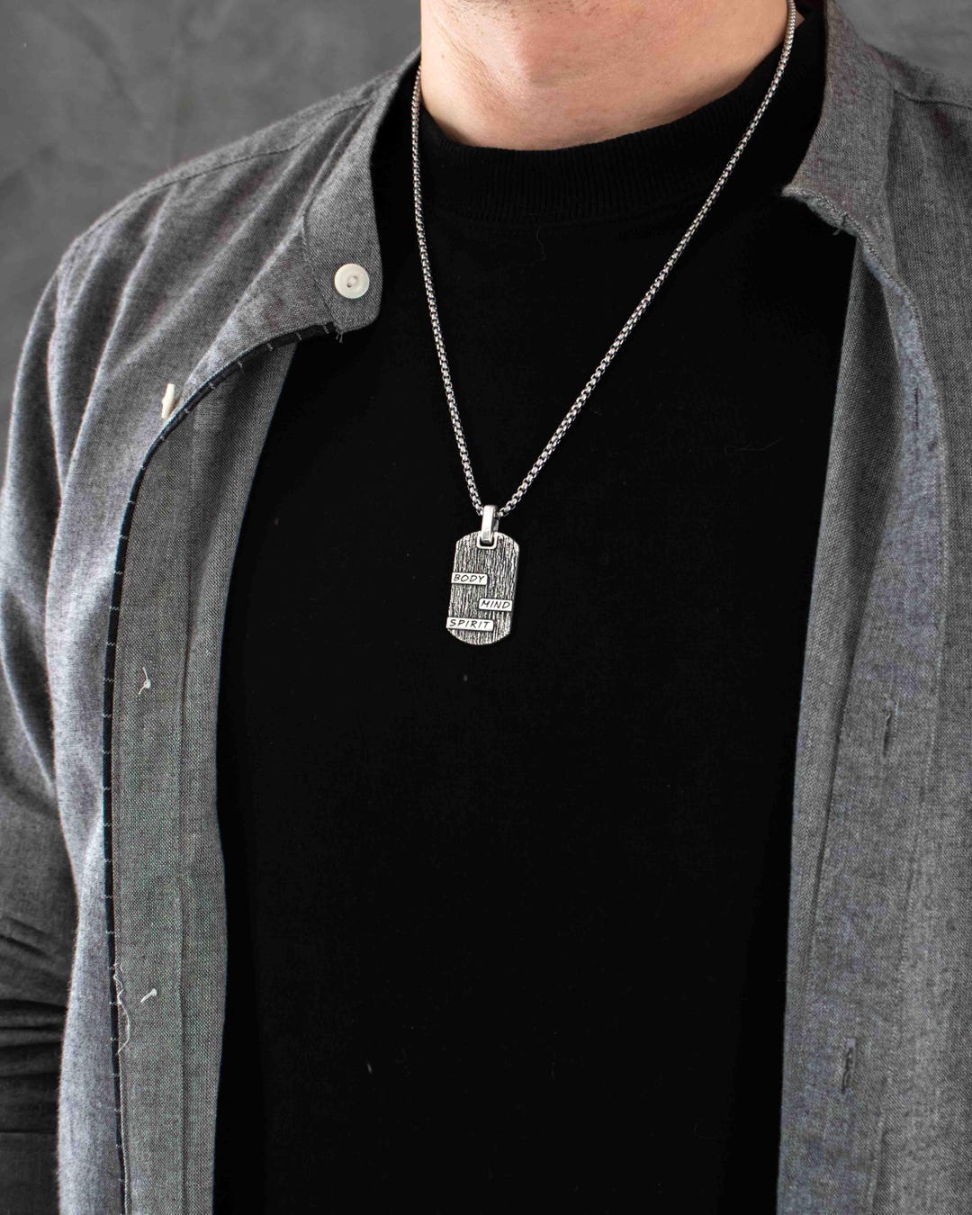 Mens Sterling Silver Dog Tag Necklace, Tree Bark Texture, Inspirational ...
