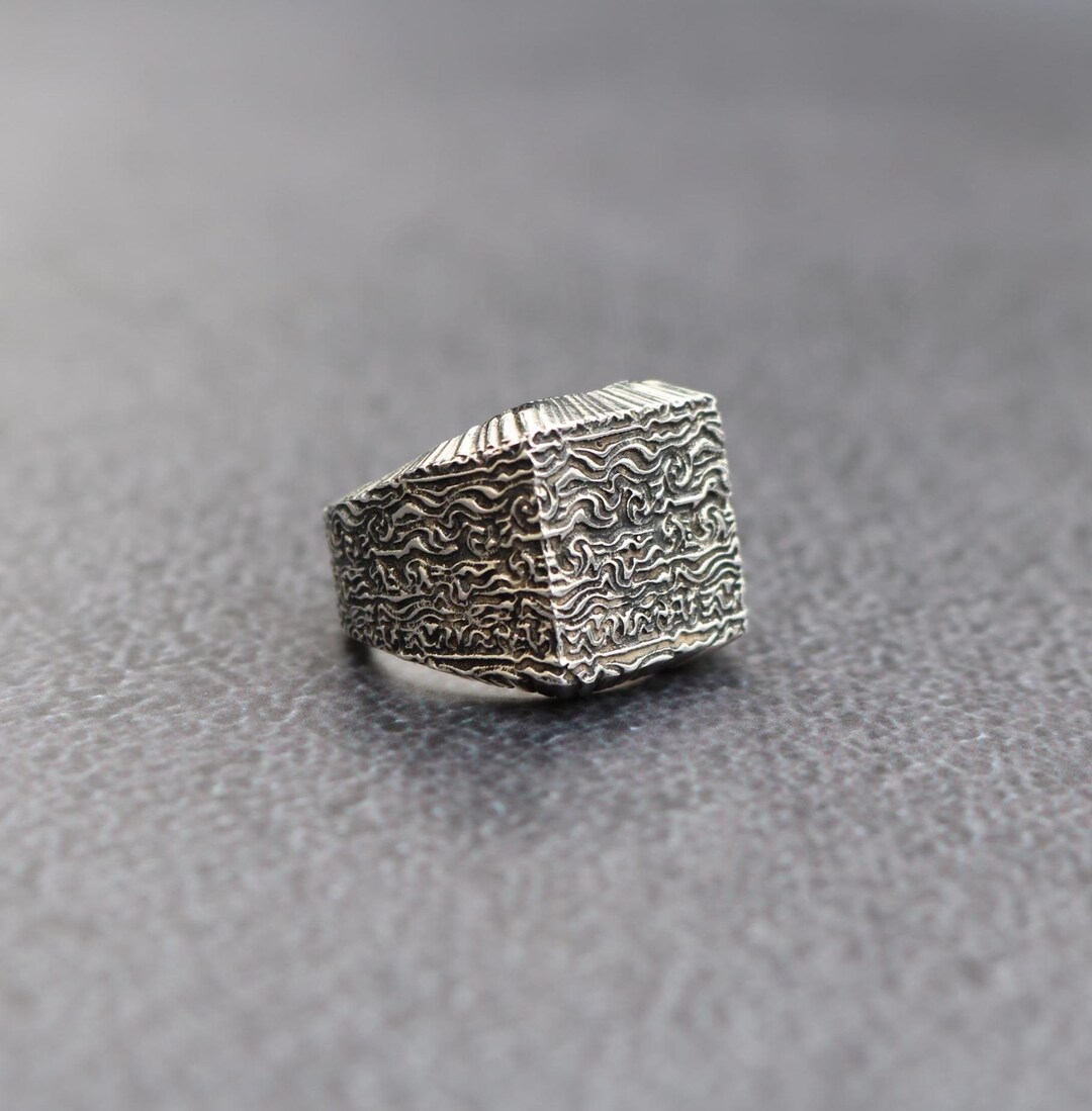 Chunky Engraved Mens Signet Ring Silver Vintage Style Native American ...