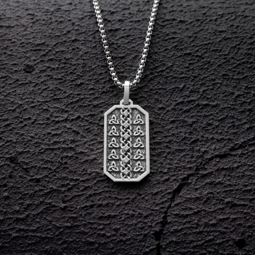 Mens Celtic Octagonal Pendant Necklace Silver, Gift for Him, Vintage ...