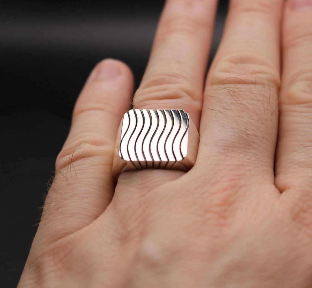 Silver Signet Ring Element of Fire Soft Square Head Men's Engraved Ring ...