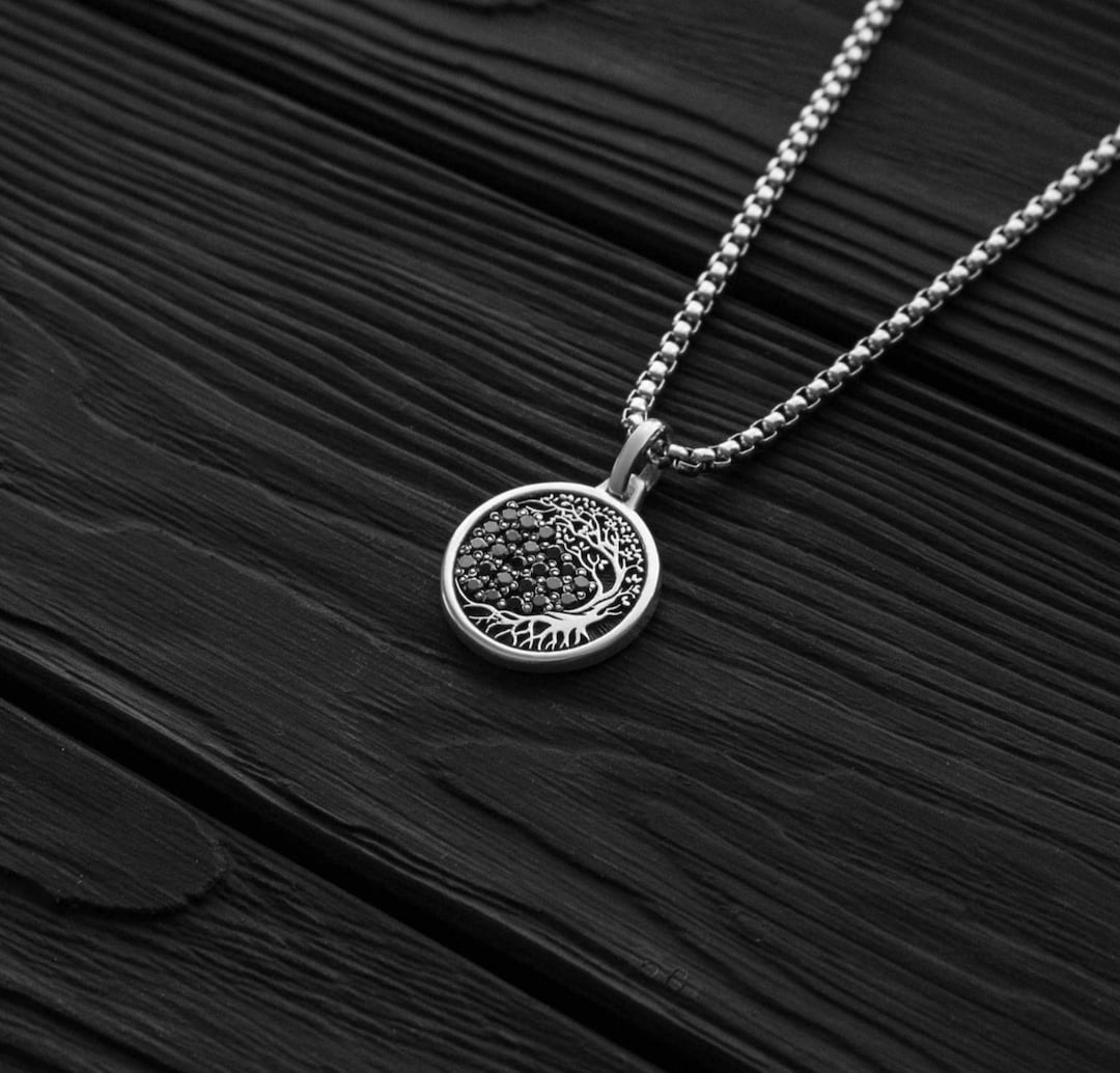 Tree of Life Amulet Sterling Silver & Black Diamonds, Men Yggdrasil ...