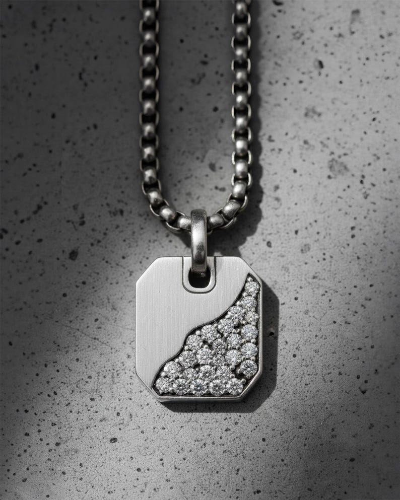 Sterling Silver Octagon Pendant, 925 Silver Modern Necklace, Mens ...