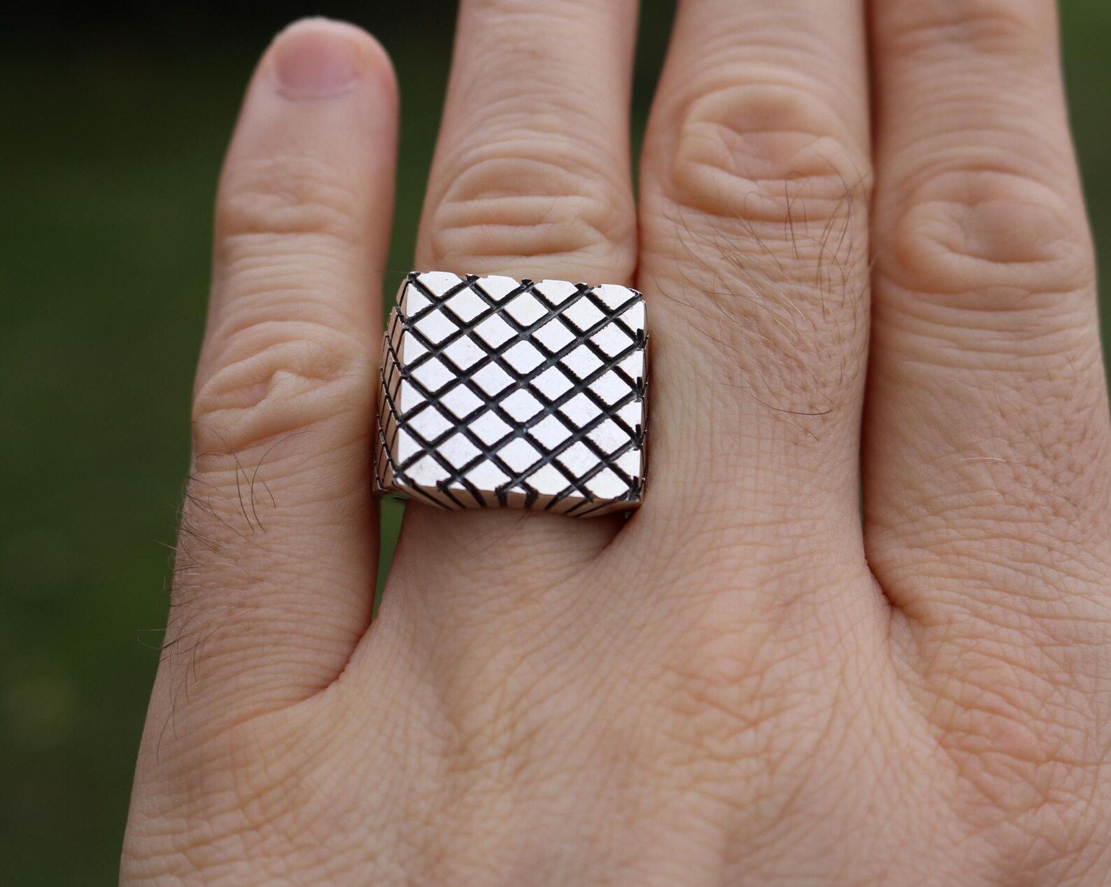 Crossed Engraving Signet Ring Men Old Money Aesthetic Chunky Silver ...