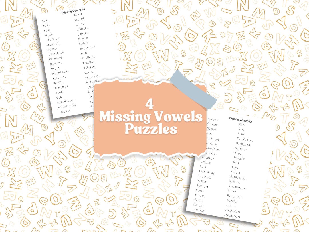 Printable Missing Vowels Activity – 4 Puzzles With 40 Words Each ...