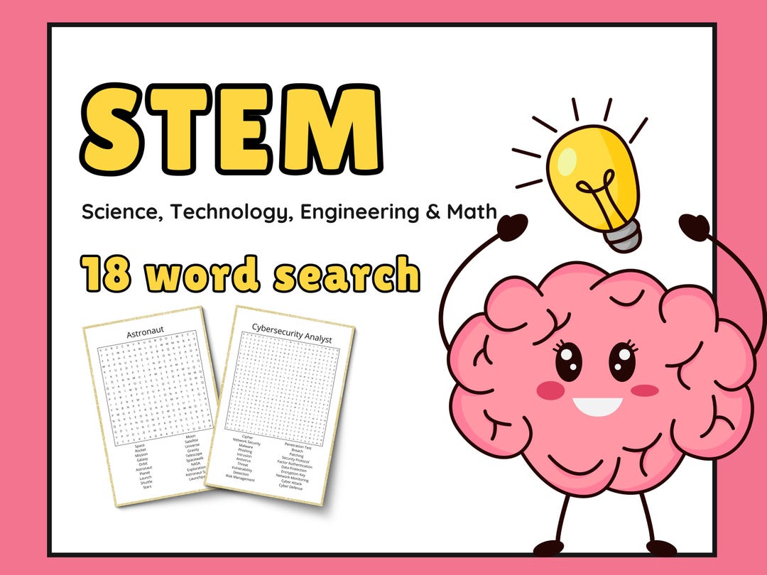 STEM Careers Word Search Puzzles | 18 Printable Brain Games | Digital ...