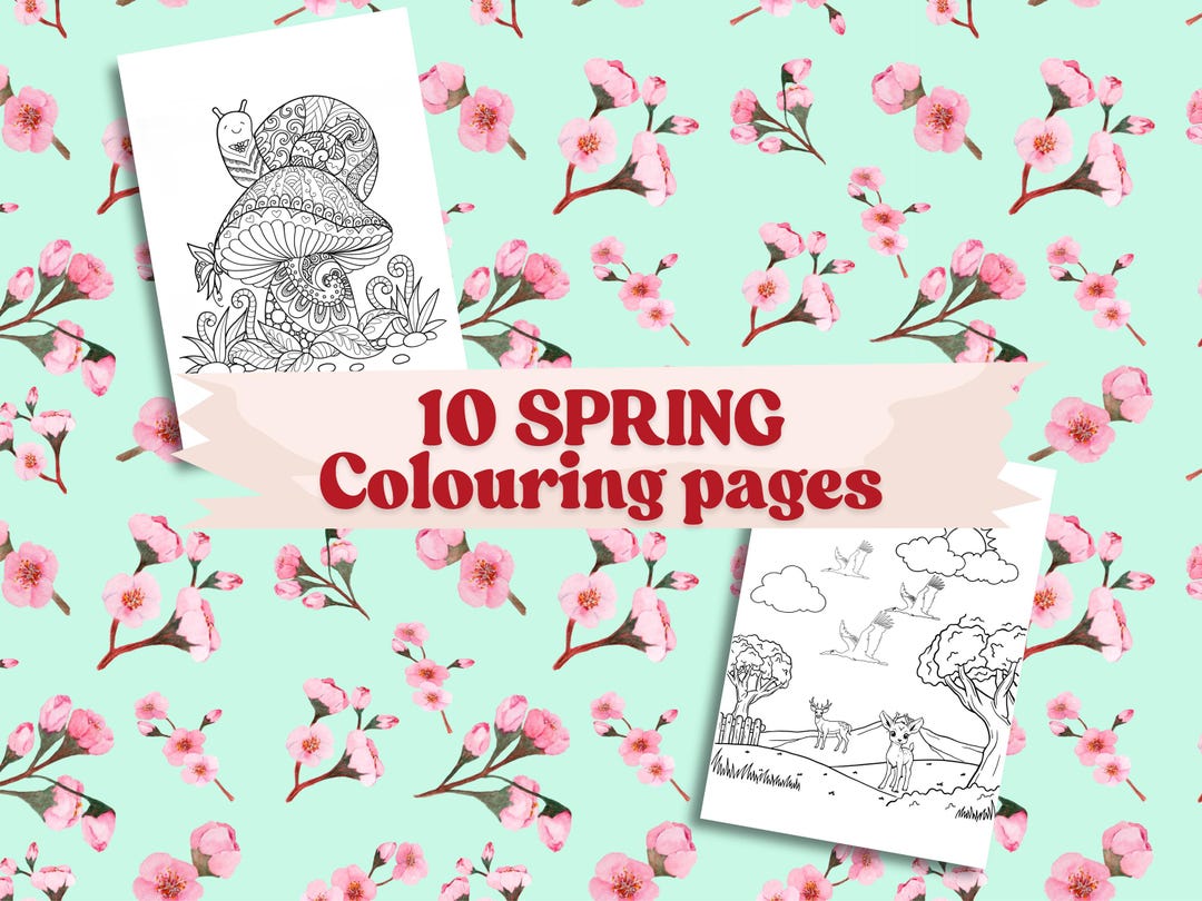 Spring Colouring Pages for Kids – 10 A4 Images in PDF + PNG Files for ...