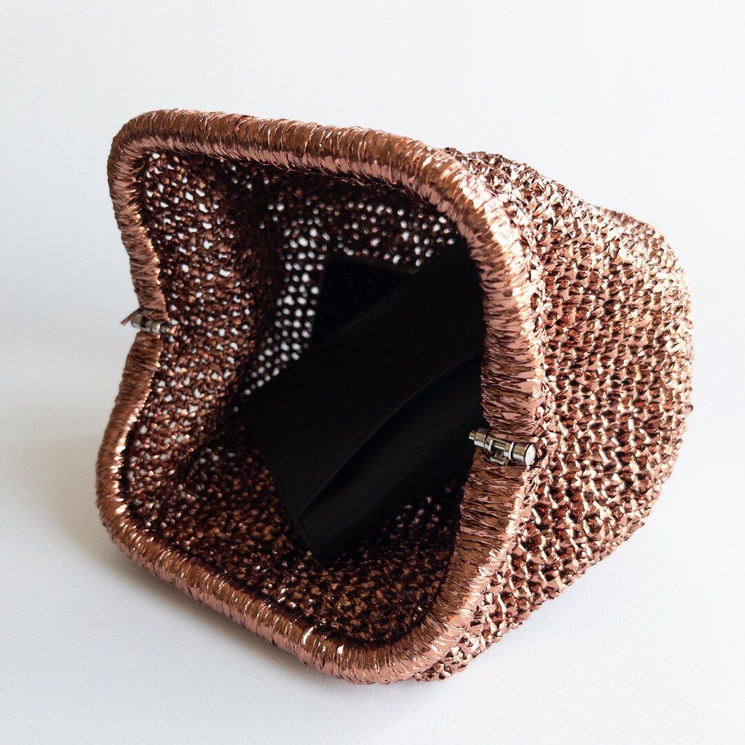 Metallic Luxe Ruched Clutch | Gleaming Clutch | Metal Framed Bronze ...