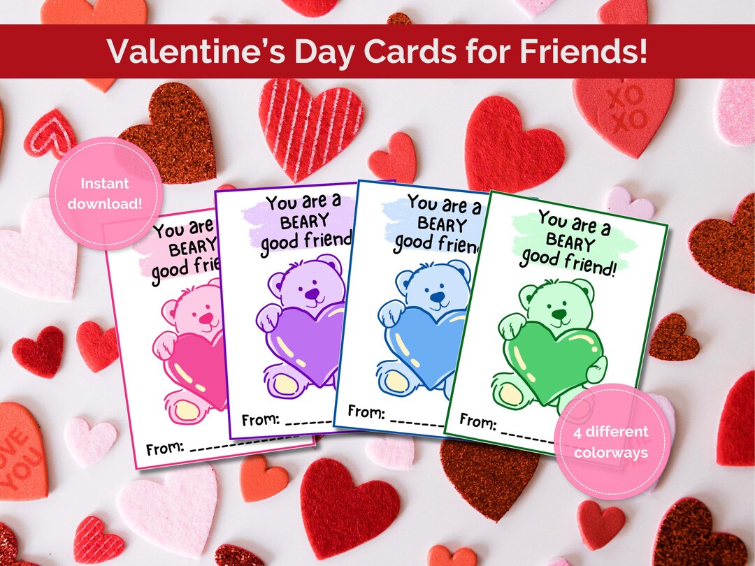 Printable Kids Valentine's Day Card - You Are a "beary" Good Friend! - Etsy