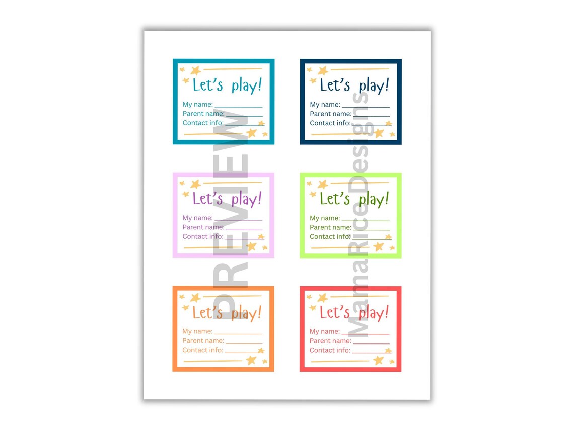 Play Date Contact Cards - Let's Play Printable Parent Contact Card for ...