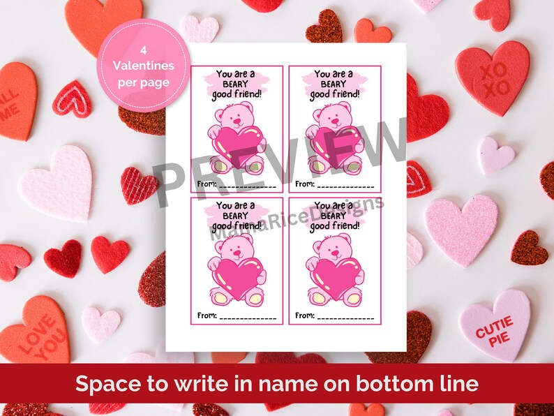 Printable Kids Valentine's Day Card - You Are a "beary" Good Friend! - Etsy